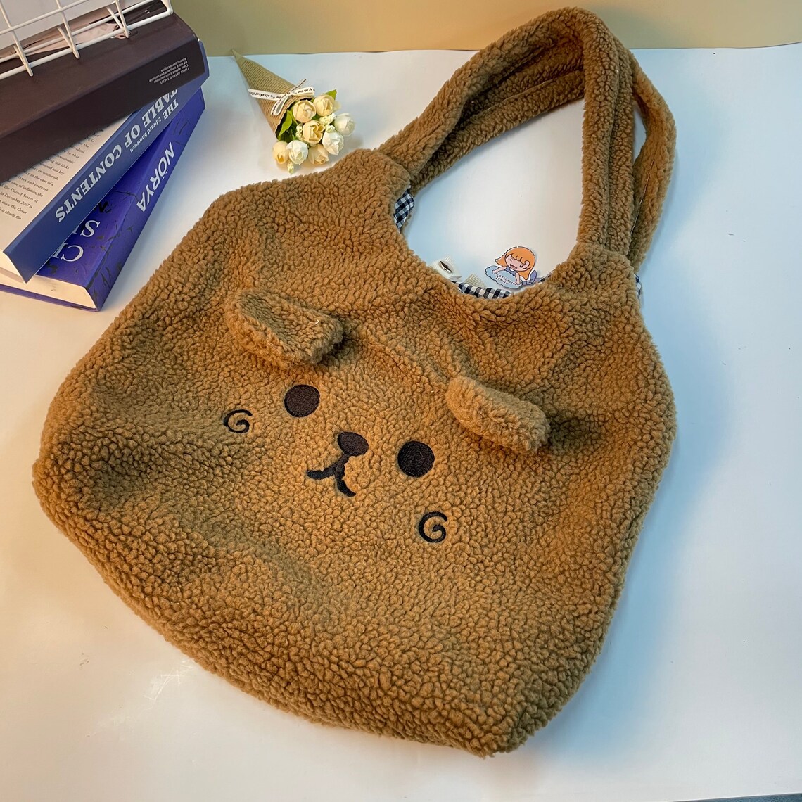 Cute Bear Fluffy Bag Winter Fleece Tote Bag Large Capacity | Etsy