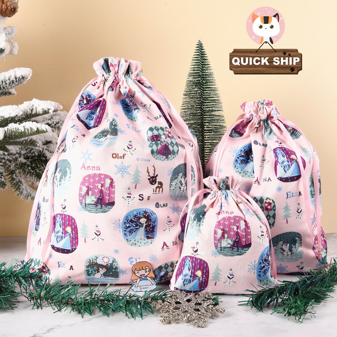 Anna and Elsa Gift Wrap, Handmade Cotton Holiday Gift, Drawstring Gift ...