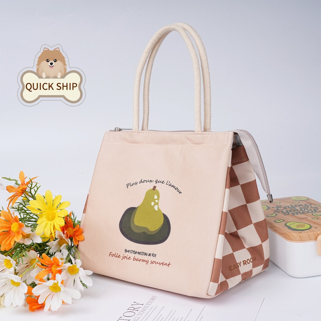 Pear Insulated Lunch Bag, Fruit Pattern Tote Bag With Zipper, Summer ...