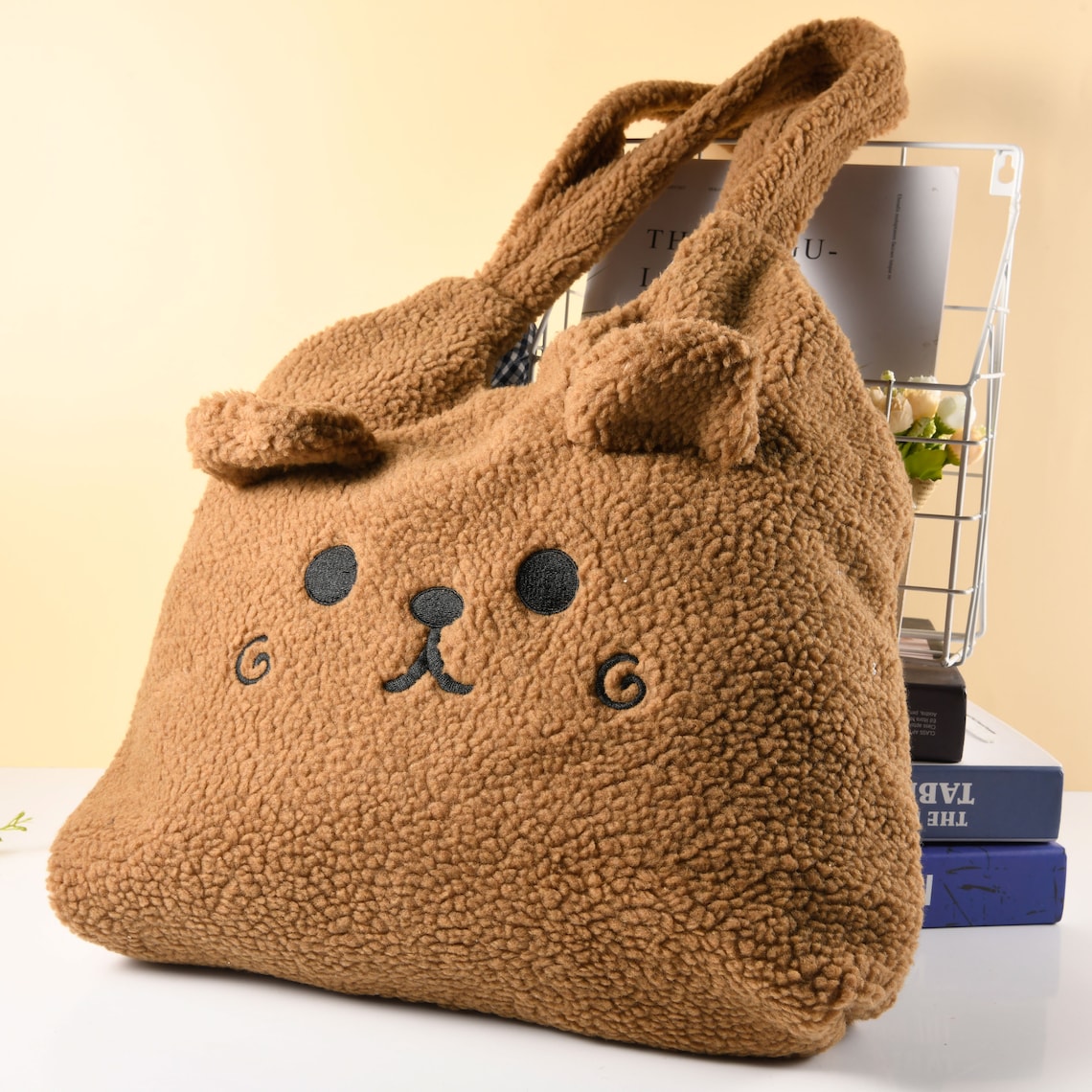 Cute Bear Fluffy Bag Winter Fleece Tote Bag Large Capacity | Etsy