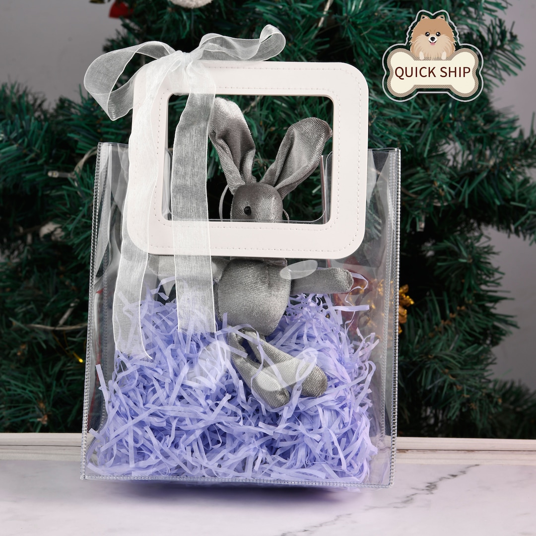 Cute Tote Bag, Black/pink Bunny Hand Bags, PVC Reusable Gift Bag ...