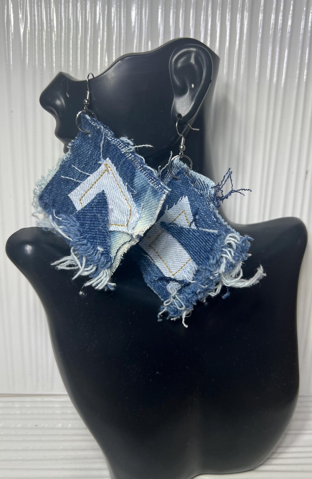 Double Blue Denim Earrings - Etsy