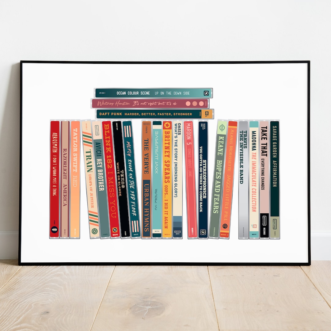 Personalised CD Stack Print, Retro Music Poster, Custom Favourite Song ...