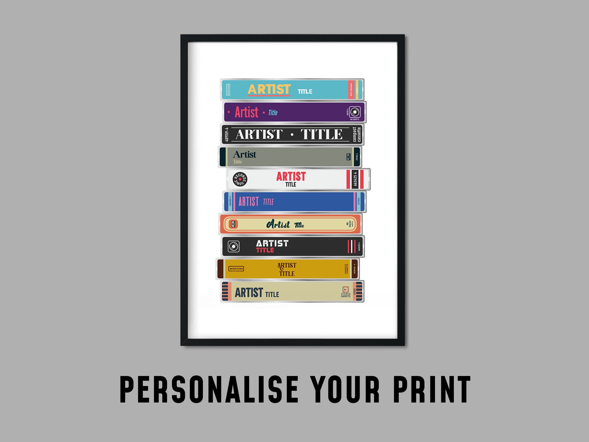 Personalised Cassette Case Stack Print Retro Music Poster - Etsy