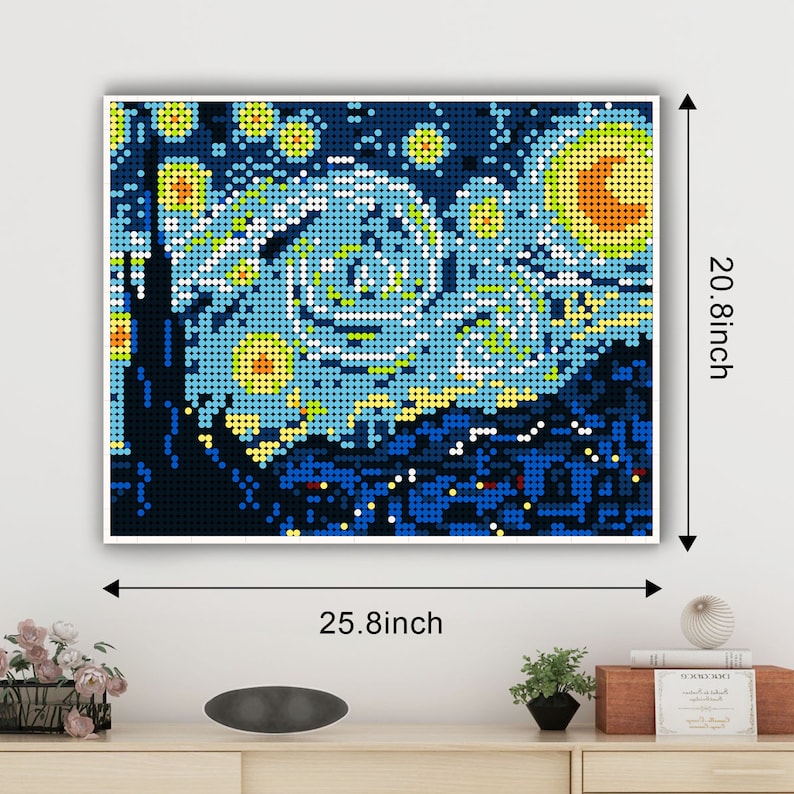 Bricked Pixel Art Starry Night Vincent Van Gogh - Etsy