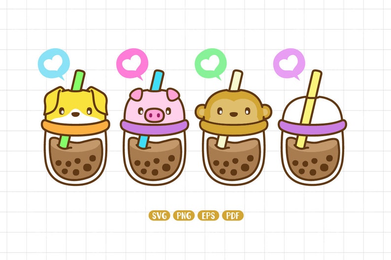 Animal Bubble Tea Bubble Tea SVG Cut File Cute Boba Tea | Etsy
