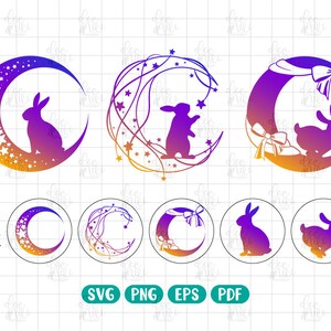 Moon Bunny Svg, Mystical Black Bunny Png, Moon and Rabbit Svg, Moon Svg ...