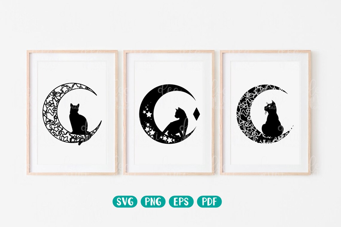 Moon Cat Svg Mystical Black Cat Png Moon and Cat Svg Black - Etsy