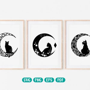 Moon Cat Svg, Mystical Black Cat Png, Moon and Cat Svg, Black Cat ...
