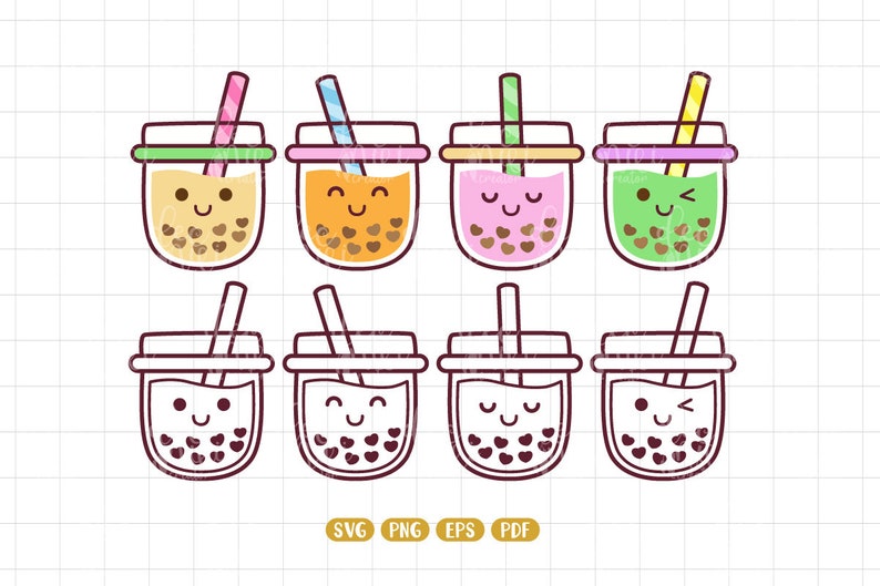 Bubble Tea Collection No. 02 SVG File Cute Boba Tea Milk - Etsy
