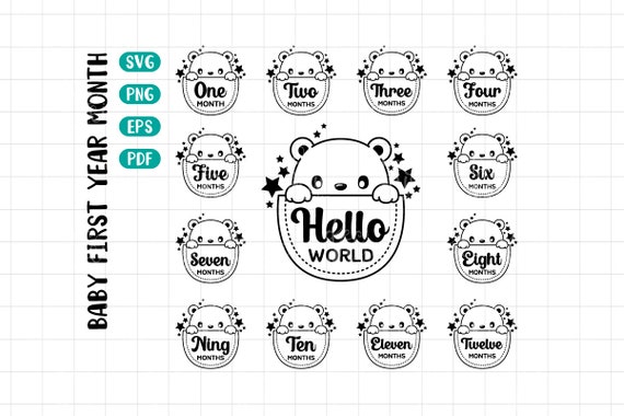 Art & Collectibles Digital first birthday Baby Monthly SVG Hello world ...