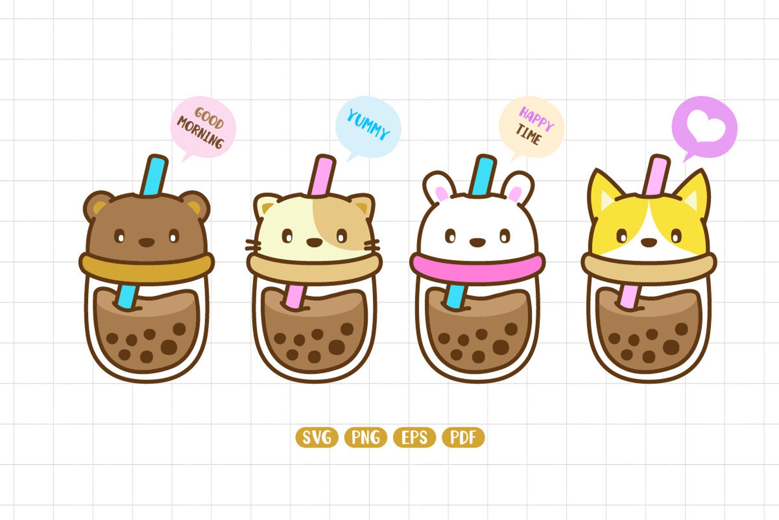 Bubble Tea With Cut Animal Animal Bubble Tea Bubble Tea SVG - Etsy