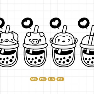 Animal Bubble Tea, Bubble Tea SVG Cut File, Cute Boba Tea, Milk Tea ...