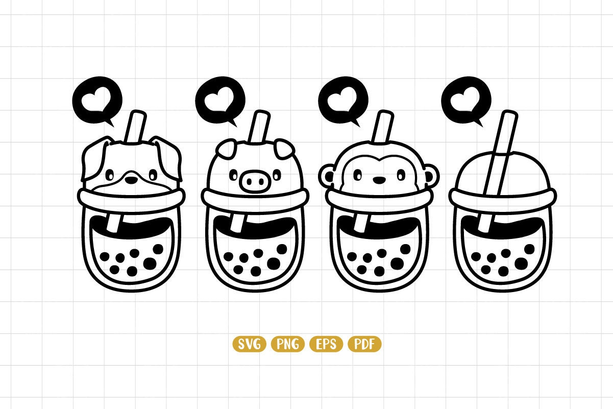 Animal Bubble Tea, Bubble Tea SVG Cut File, Cute Boba Tea, Milk Tea ...
