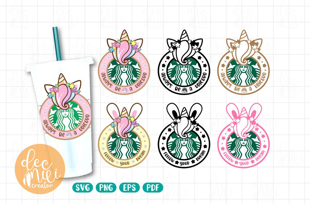 Unicorn Starbucks Cup Wrap: Logo Border SVG Bundle (digital Download ...