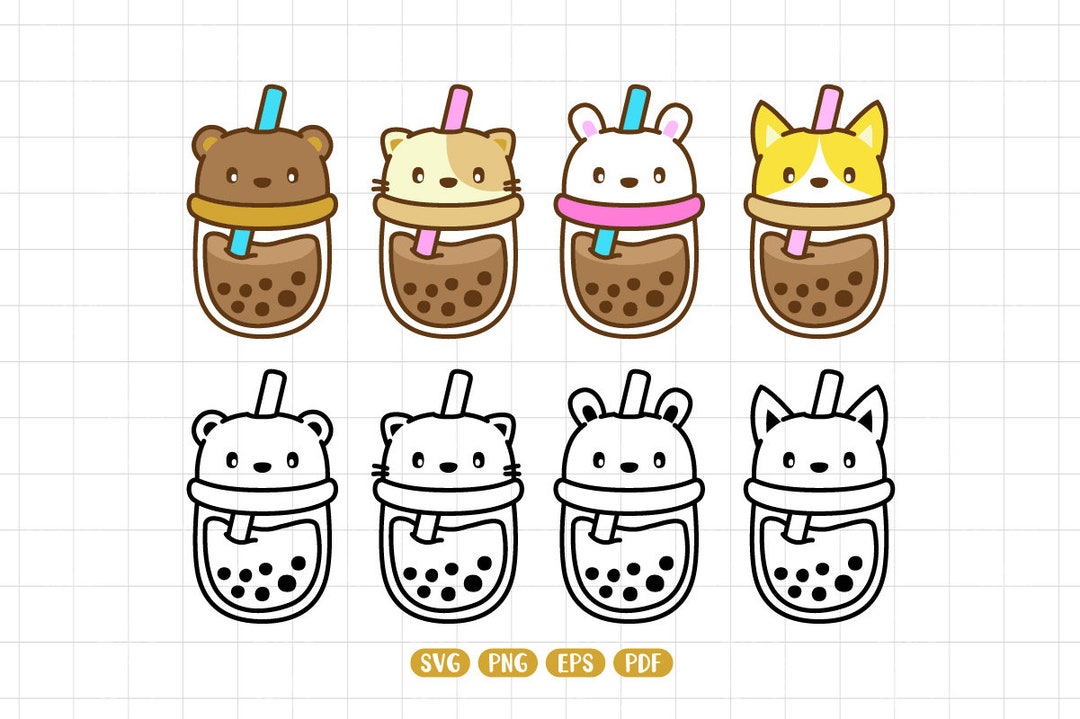 Bubble Tea With Cut Animal, Animal Bubble Tea, Bubble Tea SVG Cut File ...