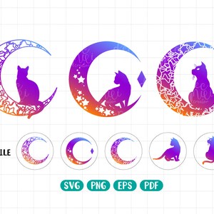 Moon Cat Svg, Mystical Black Cat Png, Moon and Cat Svg, Black Cat ...