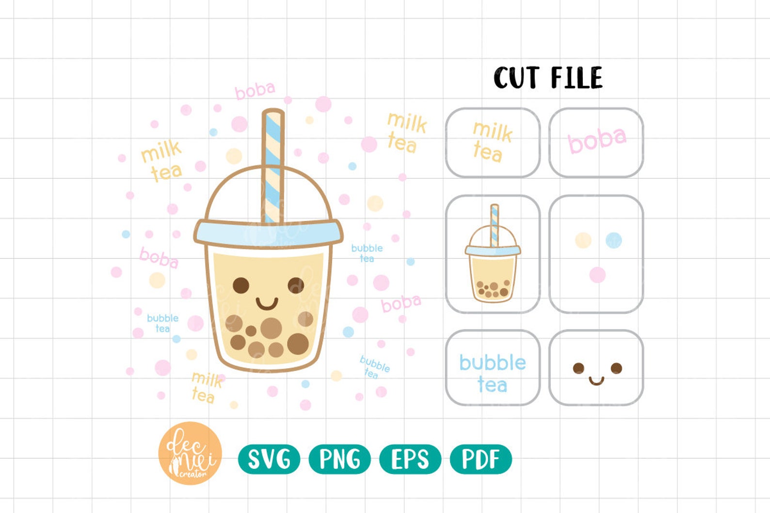 Bubble Tea Svg File Cute Boba Tea Milk Tea Clipart Eps Png Etsy Uk | My ...