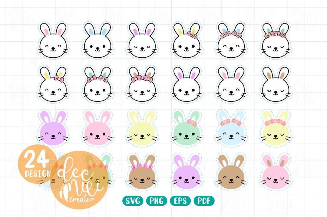 Bunny Faces Clipart Set Rabbits, Bunny Svg Cut File, Cute Bunny ...