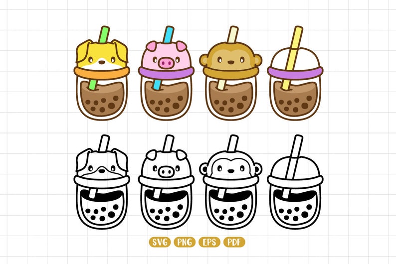 Animal Bubble Tea Bubble Tea SVG Cut File Cute Boba Tea | Etsy