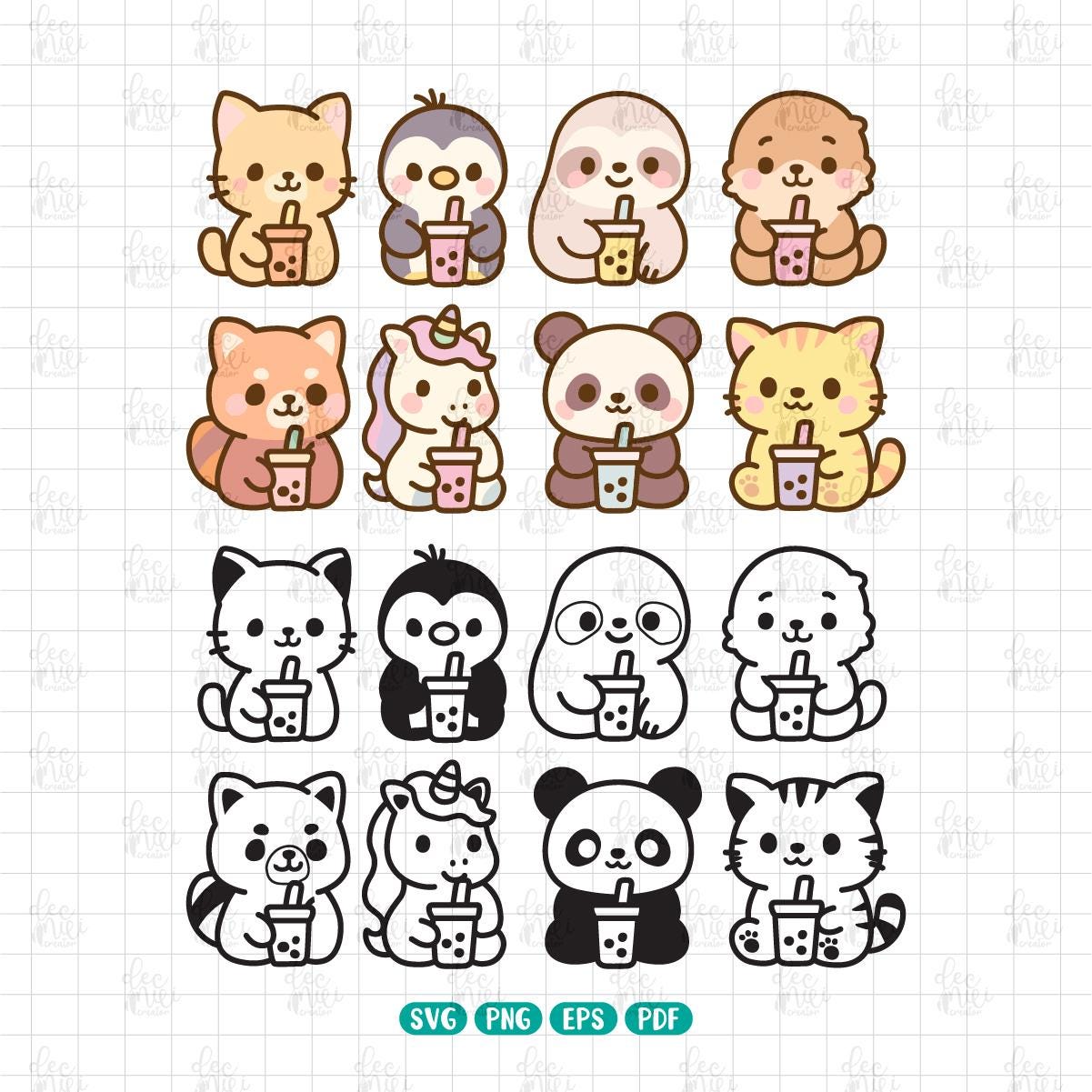 Minimal Bubble Tea With Cut Animal, Animal Bubble Tea, Bubble Tea SVG ...