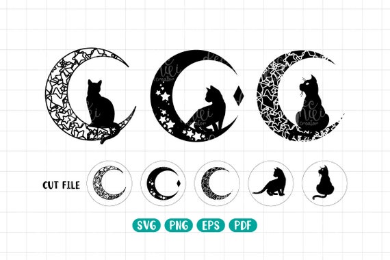 Moon Cat Svg Mystical Black Cat Png Moon and Cat Svg Black | Etsy