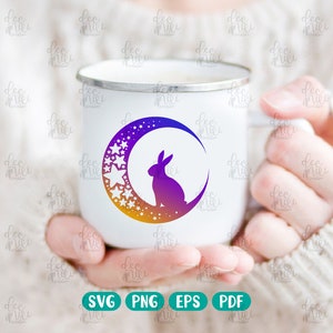 Moon Bunny Svg, Mystical Black Bunny Png, Moon and Rabbit Svg, Moon Svg ...