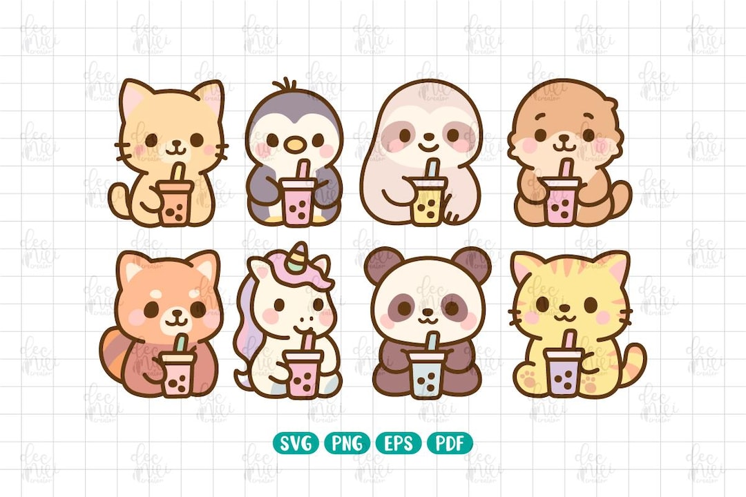 Minimal Bubble Tea With Cut Animal, Animal Bubble Tea, Bubble Tea SVG ...
