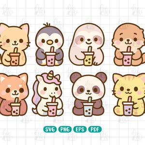 Minimal Bubble Tea With Cut Animal, Animal Bubble Tea, Bubble Tea SVG ...