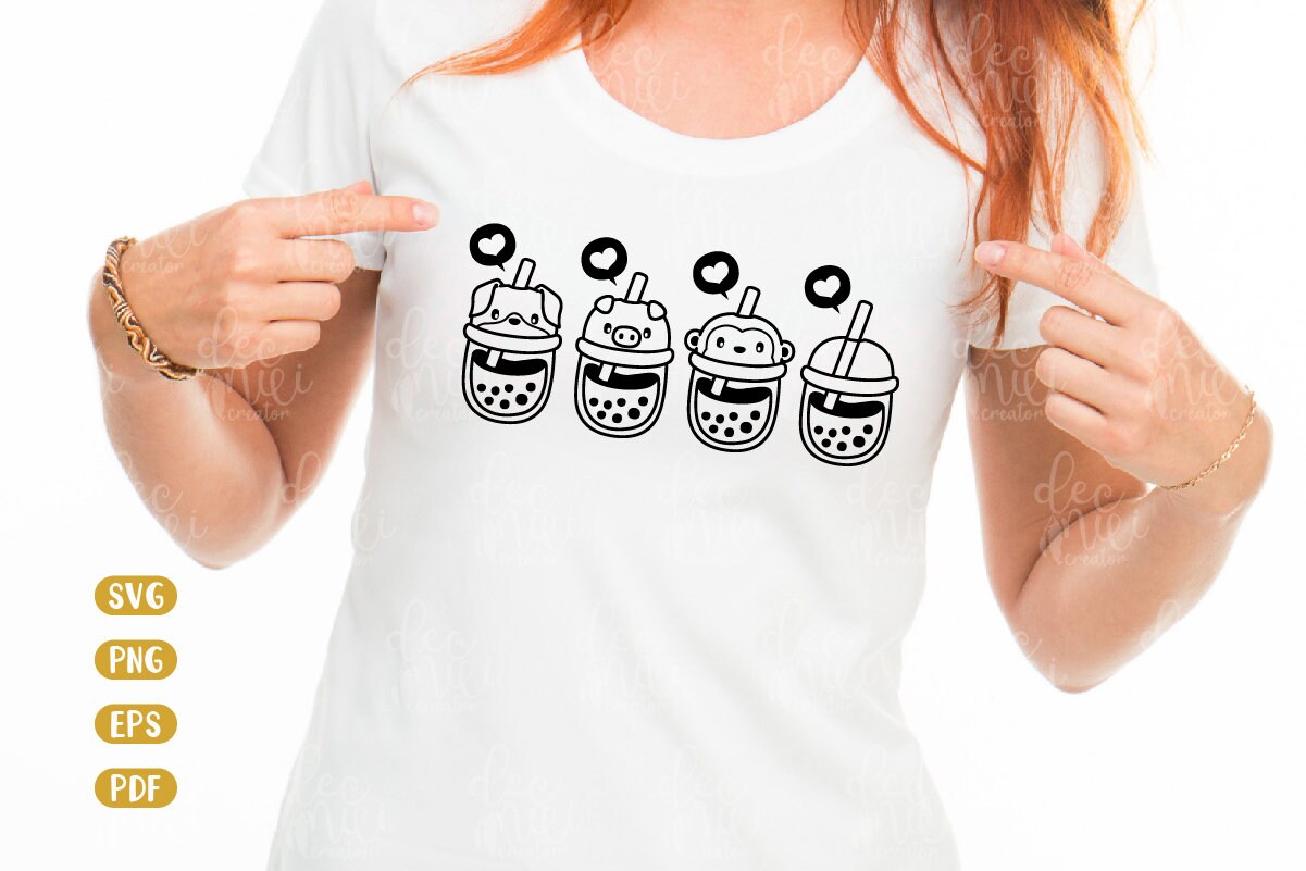 Animal Bubble Tea, Bubble Tea SVG Cut File, Cute Boba Tea, Milk Tea ...