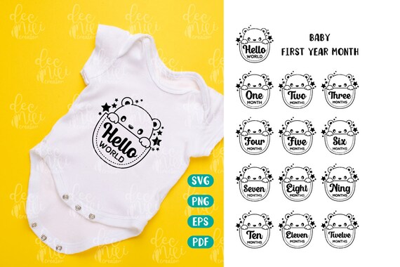 Art & Collectibles Digital first birthday Baby Monthly SVG Hello world ...