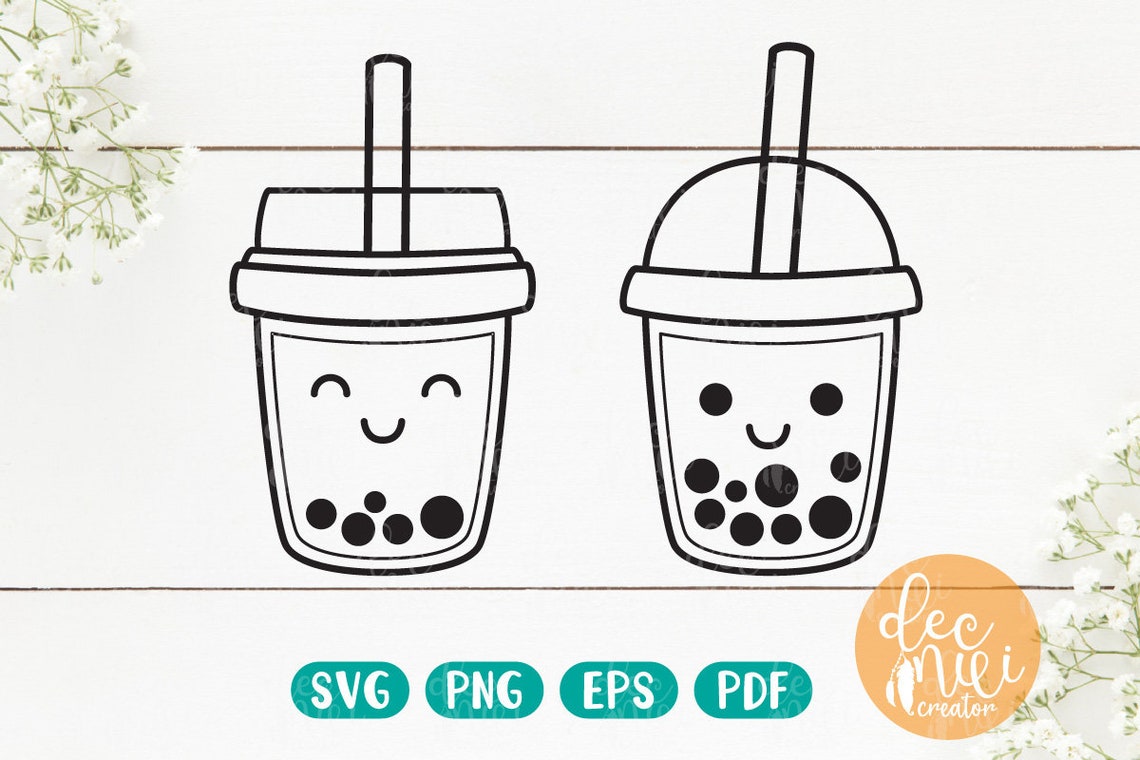 White and Black Bubble Tea SVG Cut File, Cute Boba Bubble Tea, Milk Tea ...