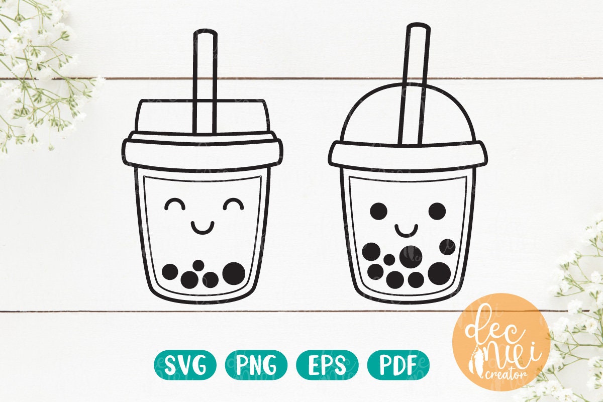 White and Black Bubble Tea SVG Cut File, Cute Boba Bubble Tea, Milk Tea ...