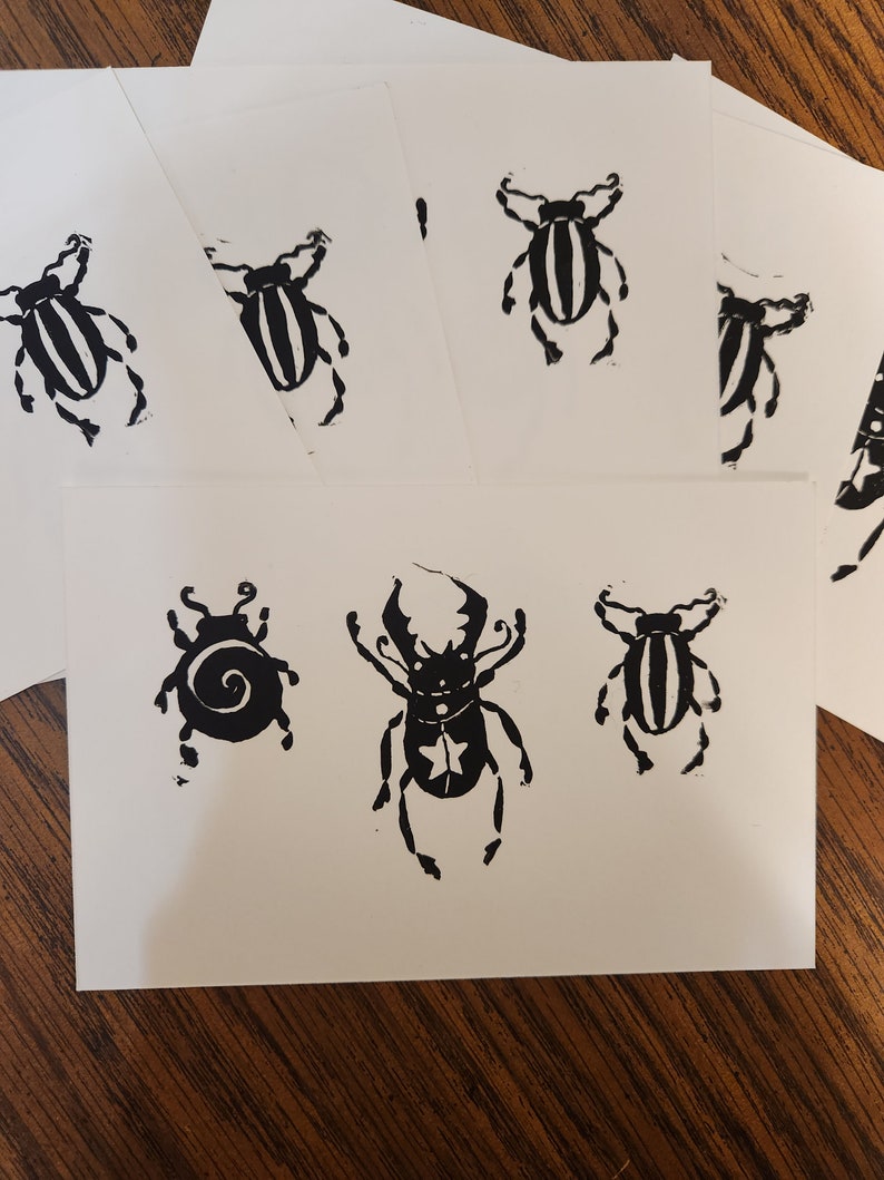 The "beetle Trio" Linoleum Cut Print (4 × 6) - Etsy