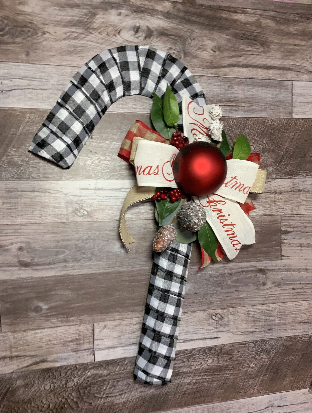 Large Candy Cane Christmas Wreath Buffalo Plaid Candy Cane - Etsy