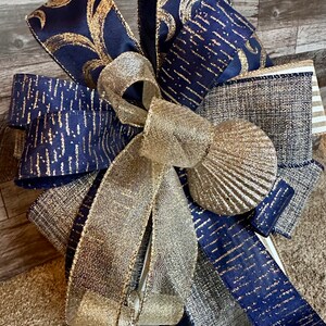 Large Navy Blue and Gold Bow, Beach Bow With Gold Shell, Nautical ...