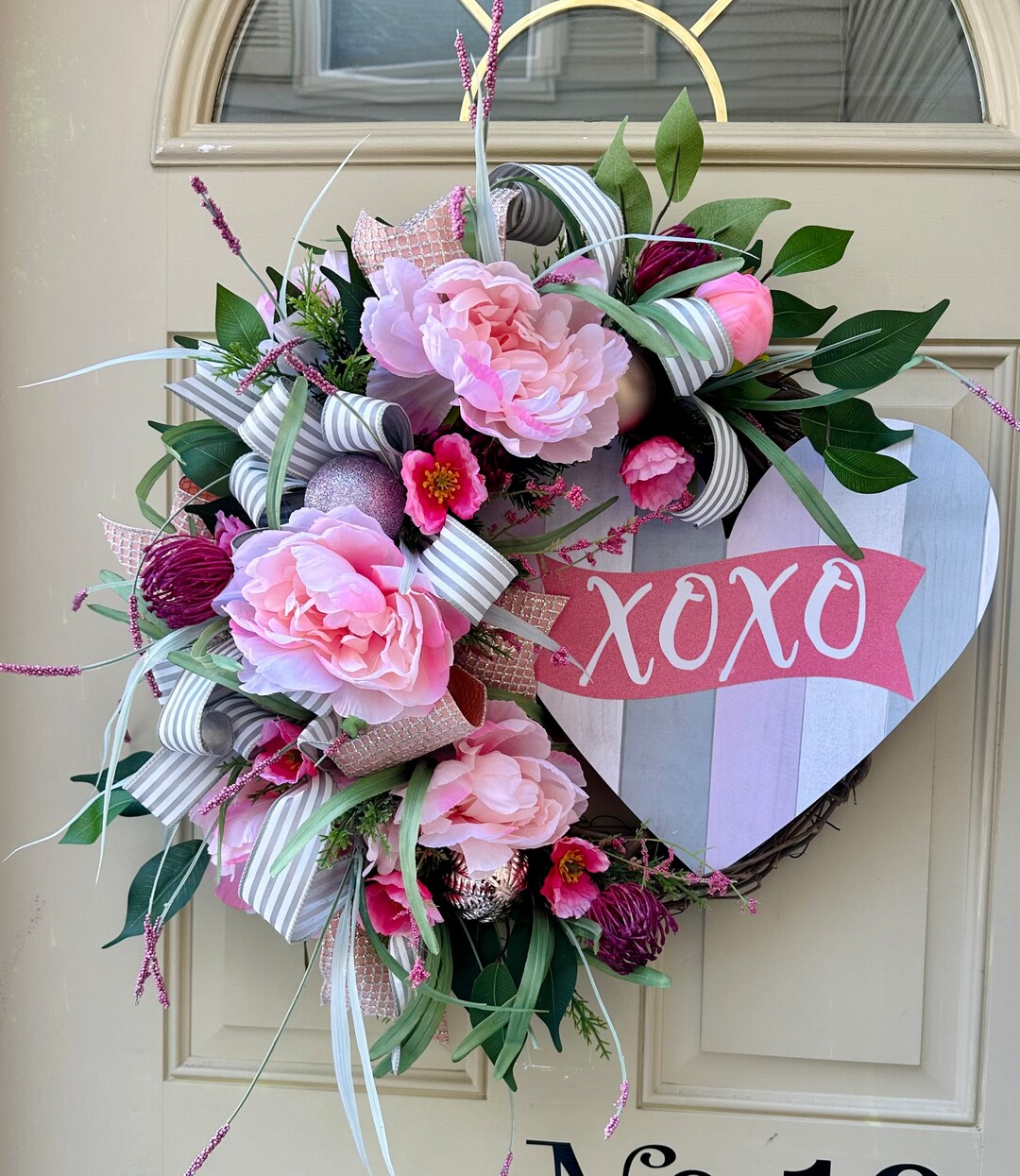 Pink Floral Valentine's Day Wreath, Spring Front Door Decor, Pink Gray ...