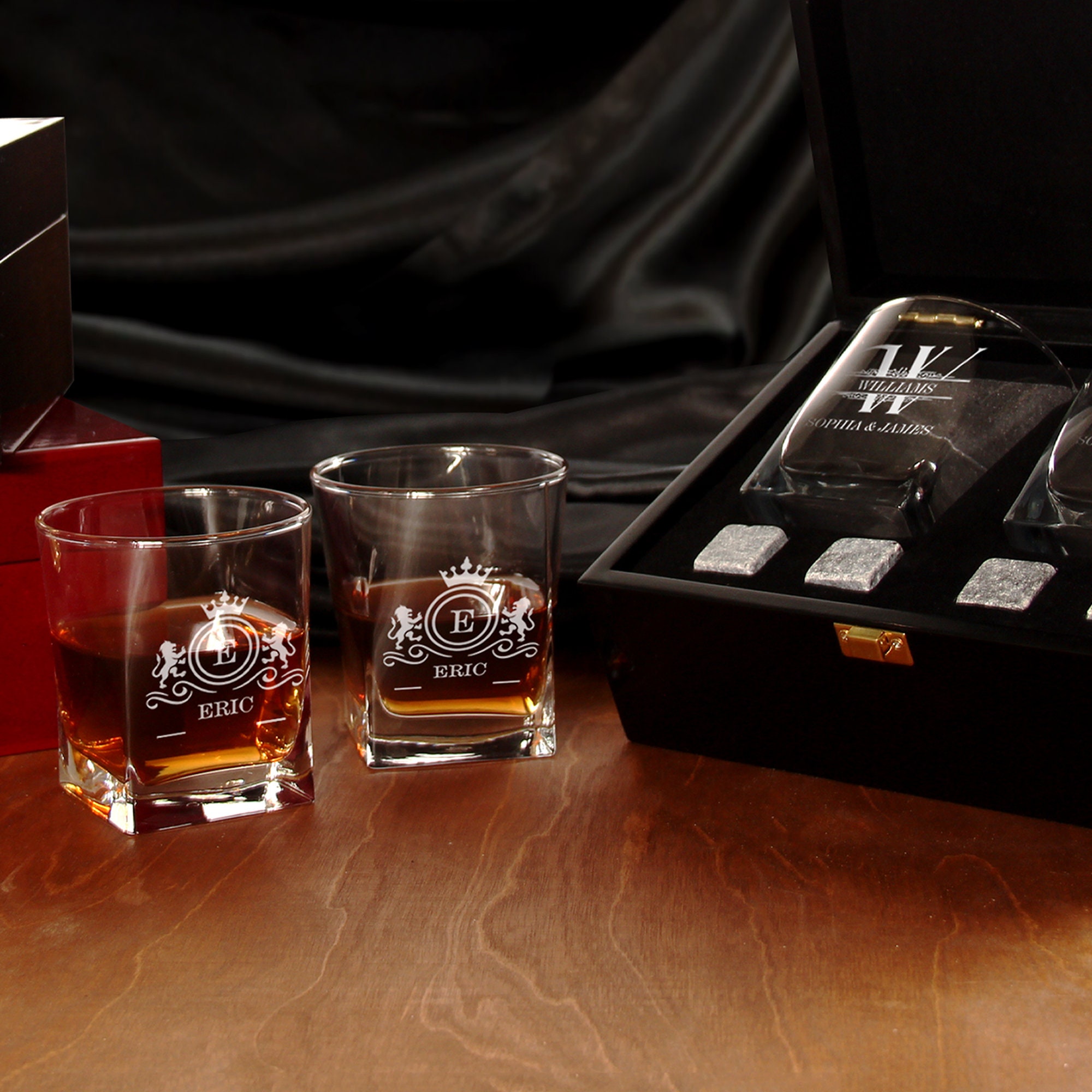 Custom Whiskey Glasses Set With Wood Box Fathers Day Etsy
