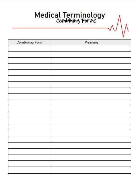 Medical Terminology Combining Forms Blank Printable Study Guide - Etsy Medical Terminology Combining Forms Blank Printable Study Guide - Etsy