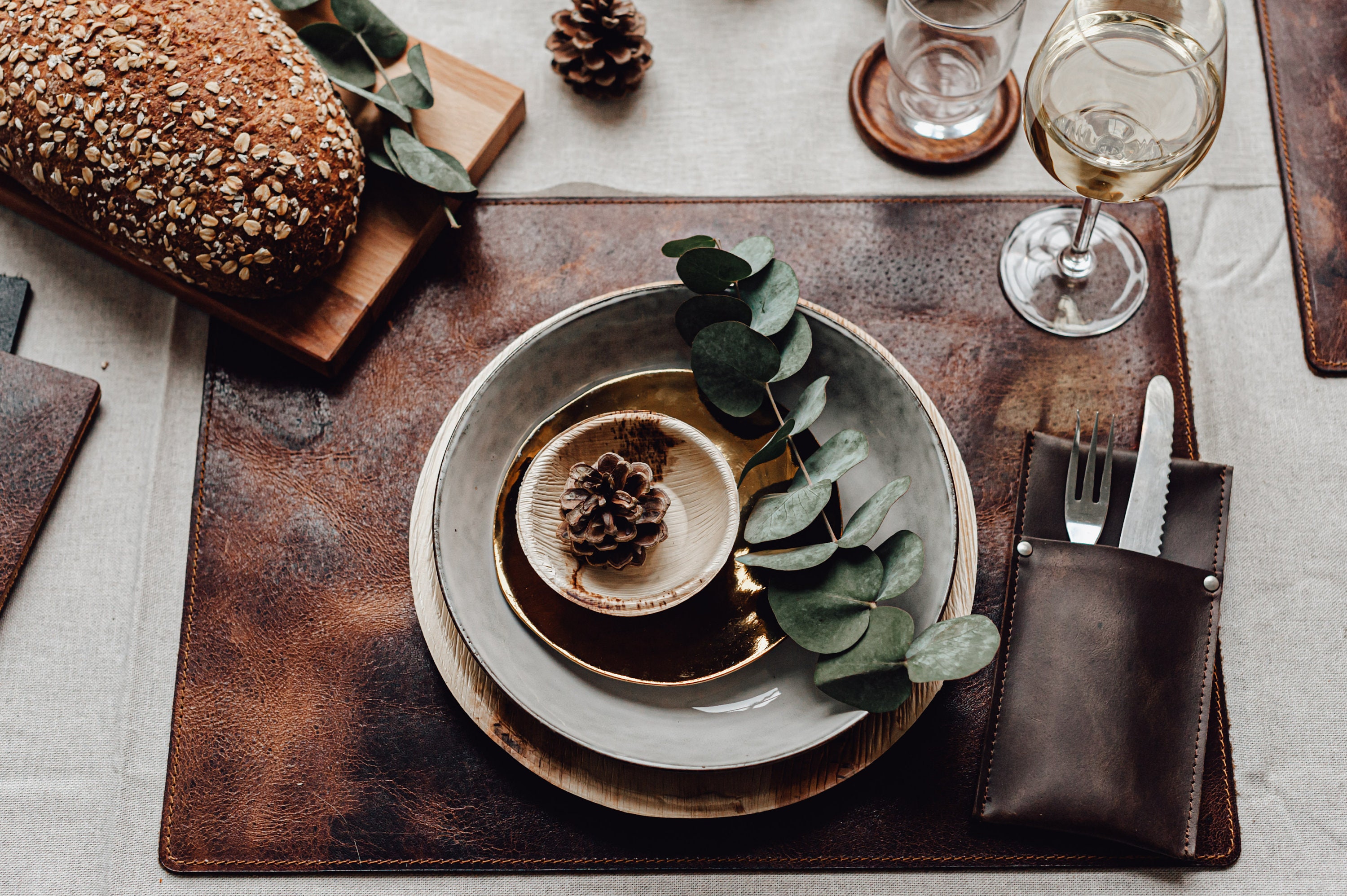 2 Pcs Luxury Leather Placemats Set Square Brown | Thick & Heavy ...