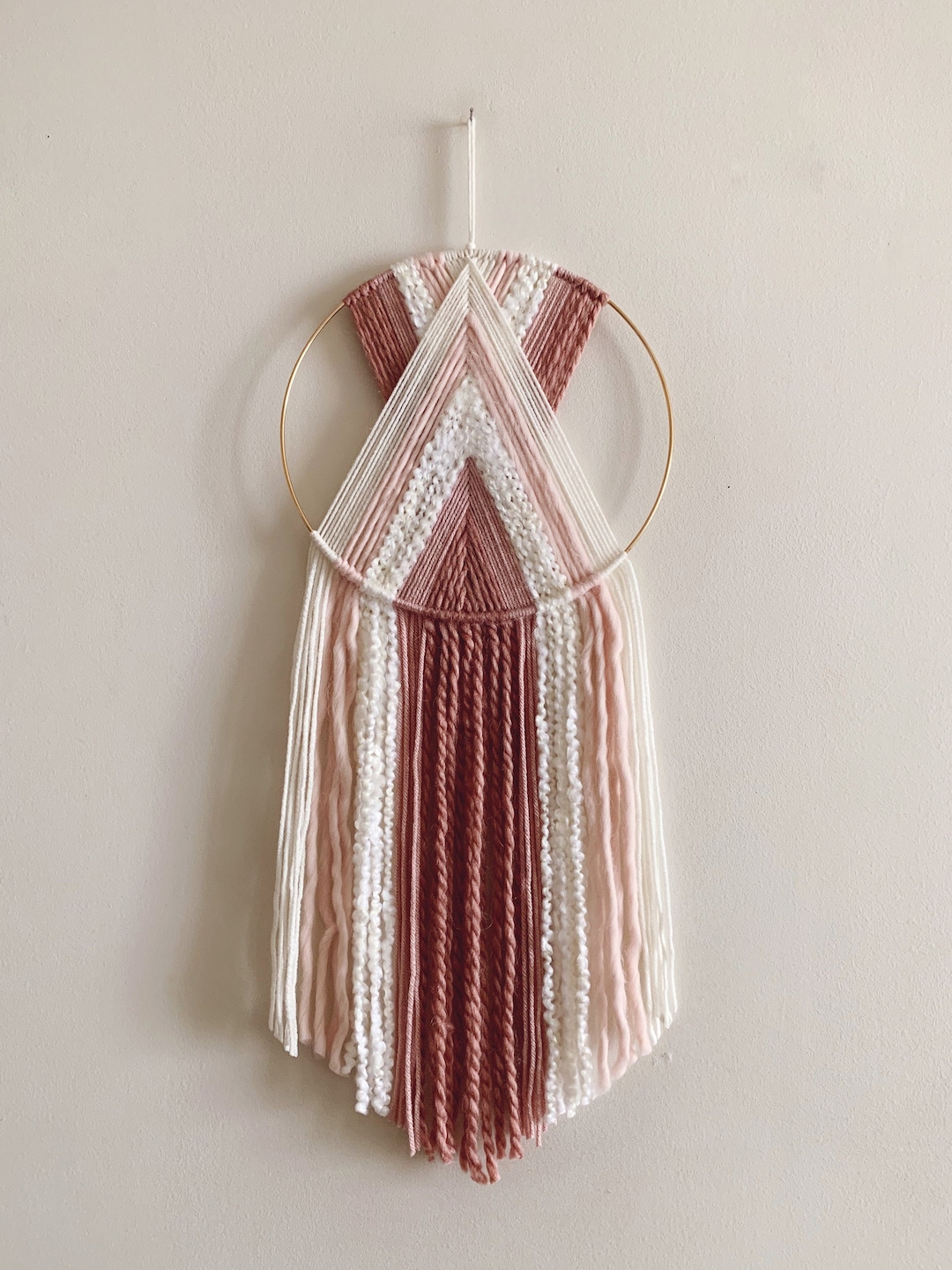 Pink and White Yarn Hoop Wall Hanging / Macrame Wall Hanging / Pink ...