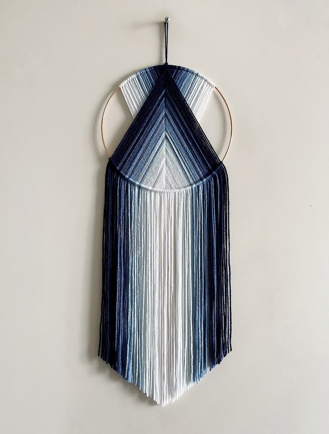 Blue and White Fading Ombre Yarn Hoop Wall Hanging / Macrame Wall ...