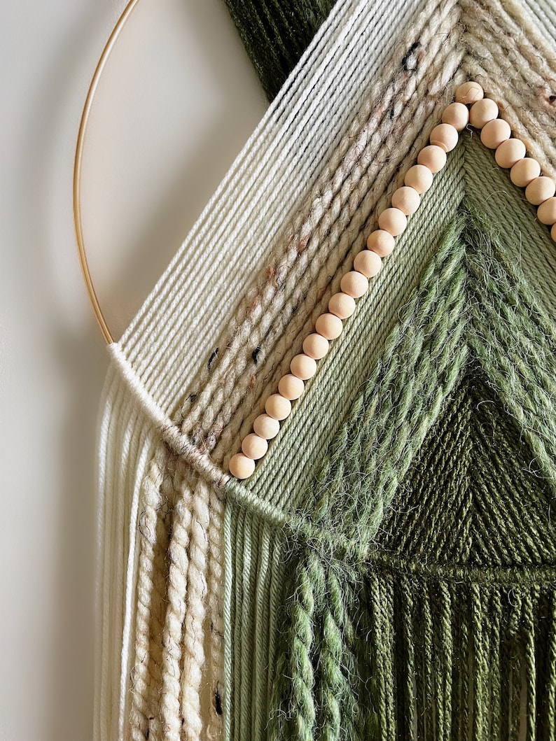 Dark Green and Beige Beaded Yarn Hoop Wall Hanging / Macrame - Etsy