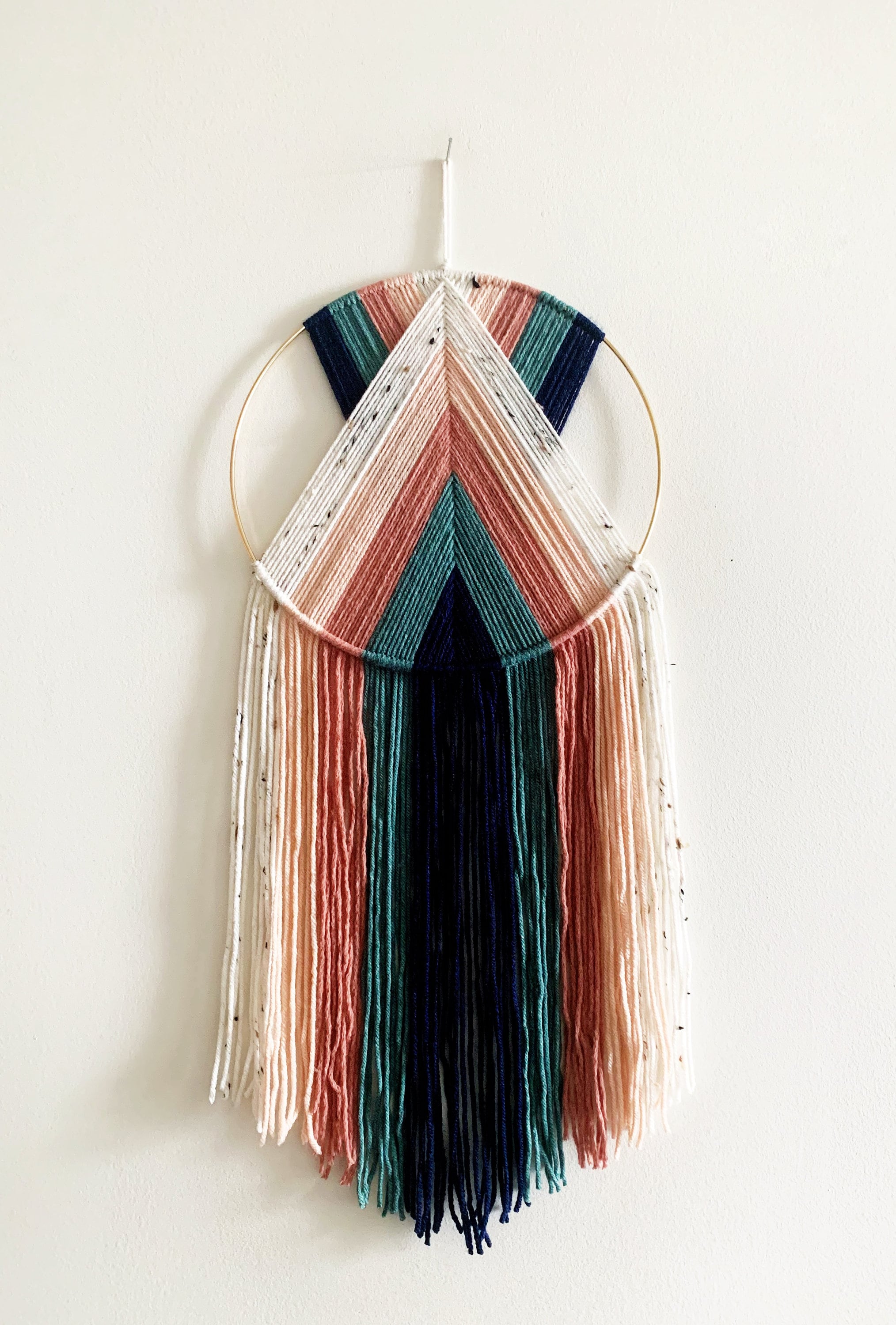 Pink, Blue, and White Hoop Yarn Wall Hanging / Macrame Wall Hanging ...