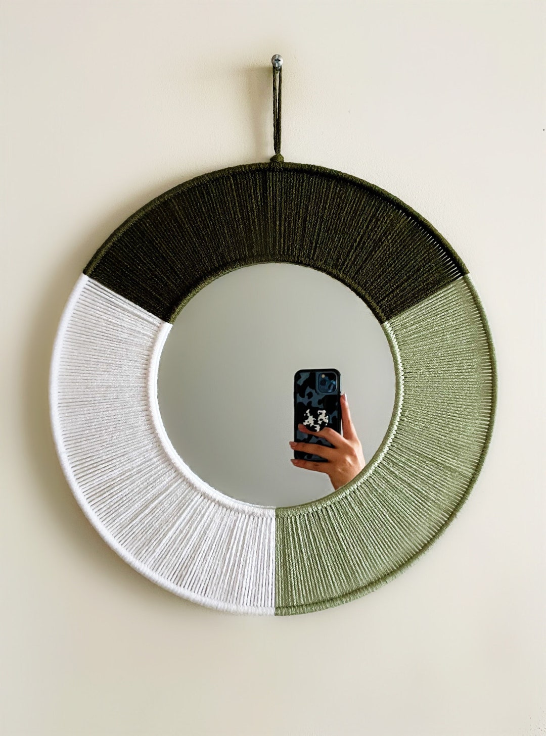 Green and White Macrame Mirror / Yarn Macrame Wall Hanging / Nursery ...