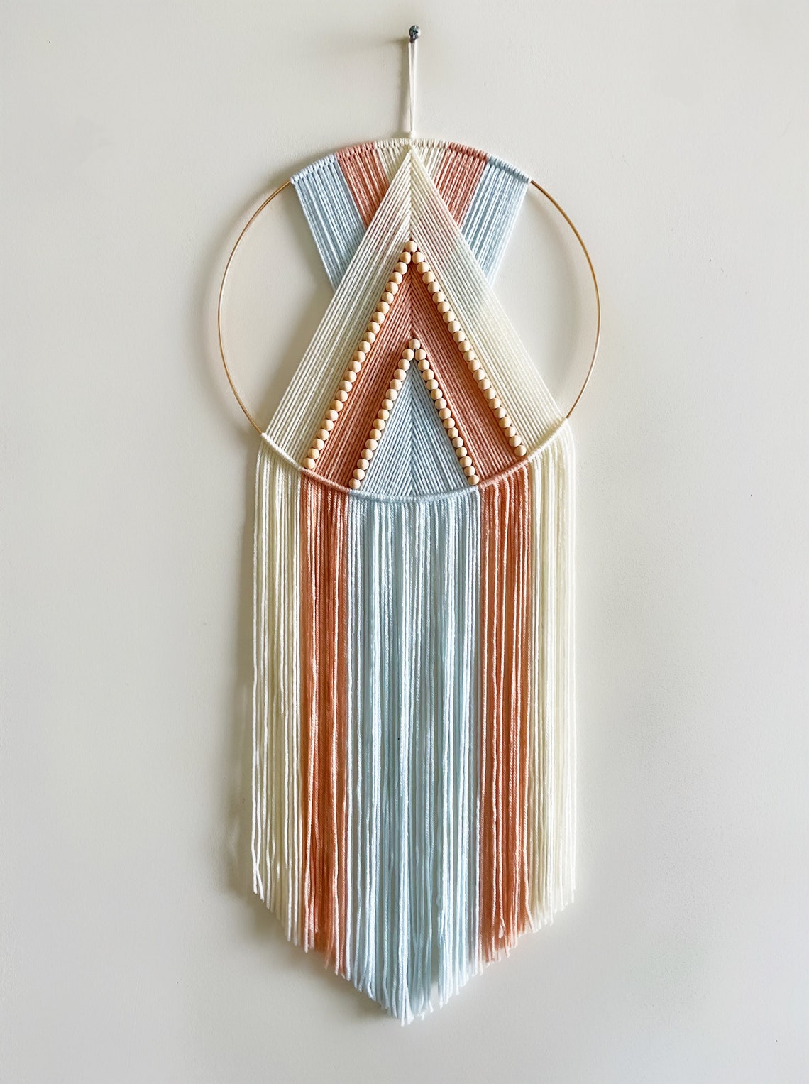 Beige Light Pink and Light Blue Beaded Yarn Hoop Wall Hanging - Etsy