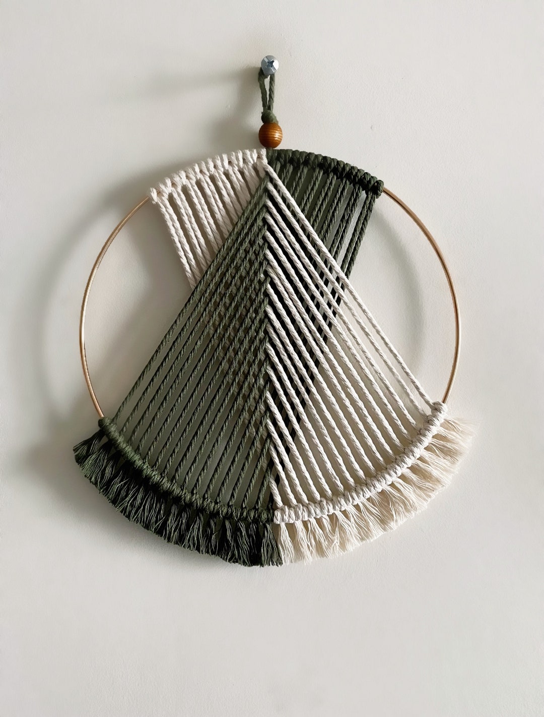 Green and Beige Macrame Hoop Wall Hanging / Circular Wall Hanging ...