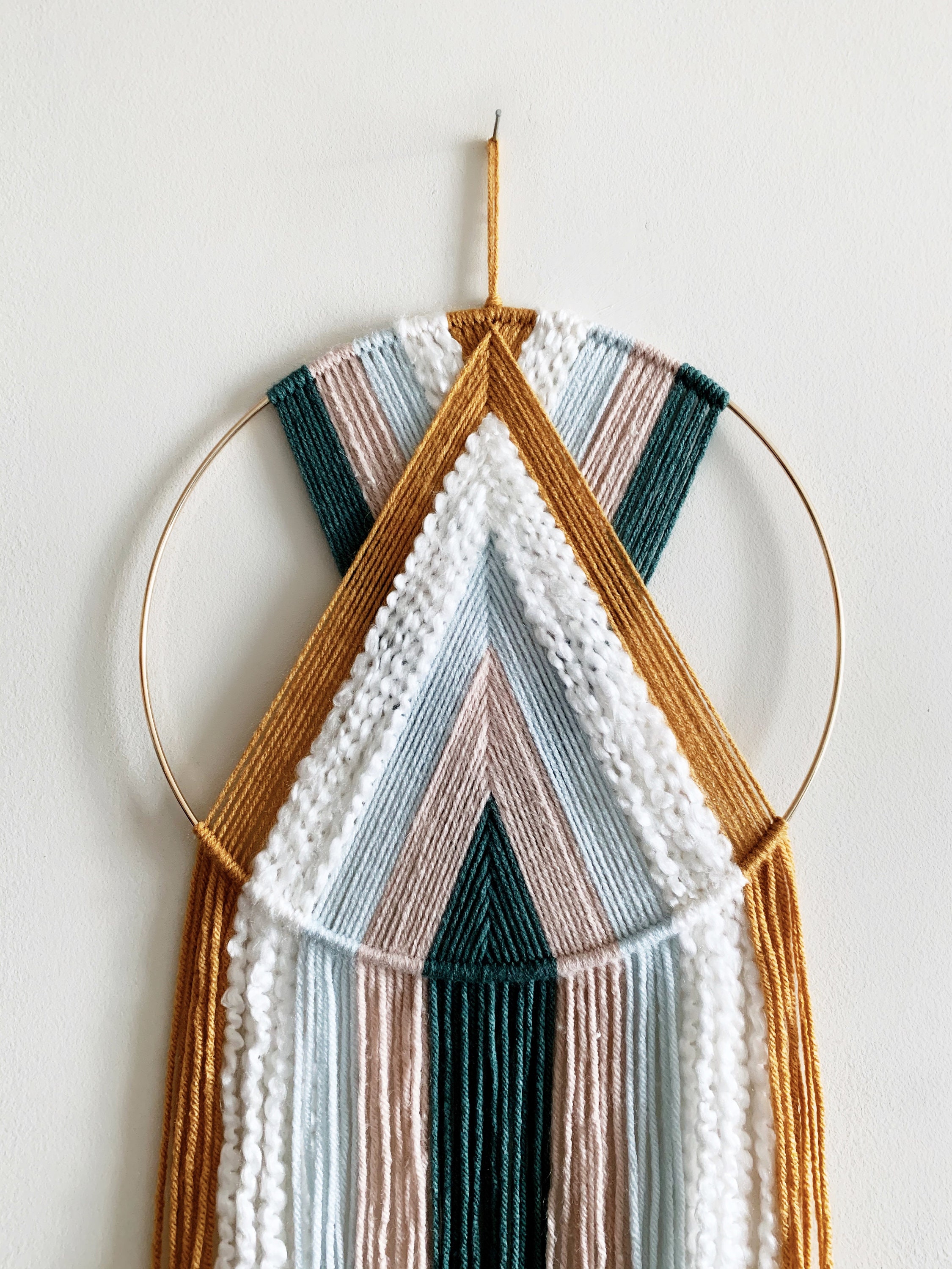 Pink Blue Mustard and White Yarn Hoop Wall Hanging / Macrame - Etsy