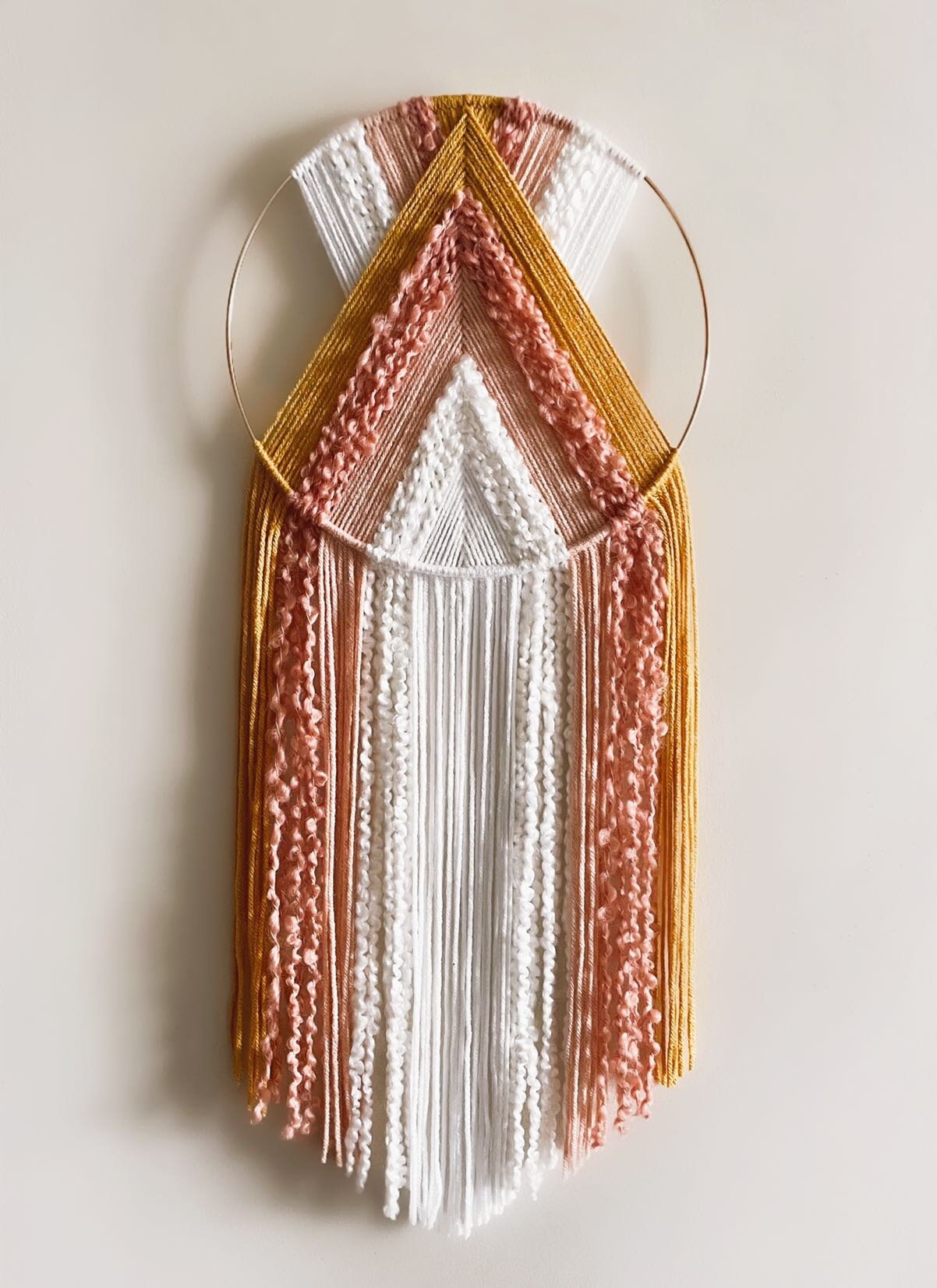 Mustard Pink and White Yarn Hoop Wall Hanging / Modern Boho - Etsy