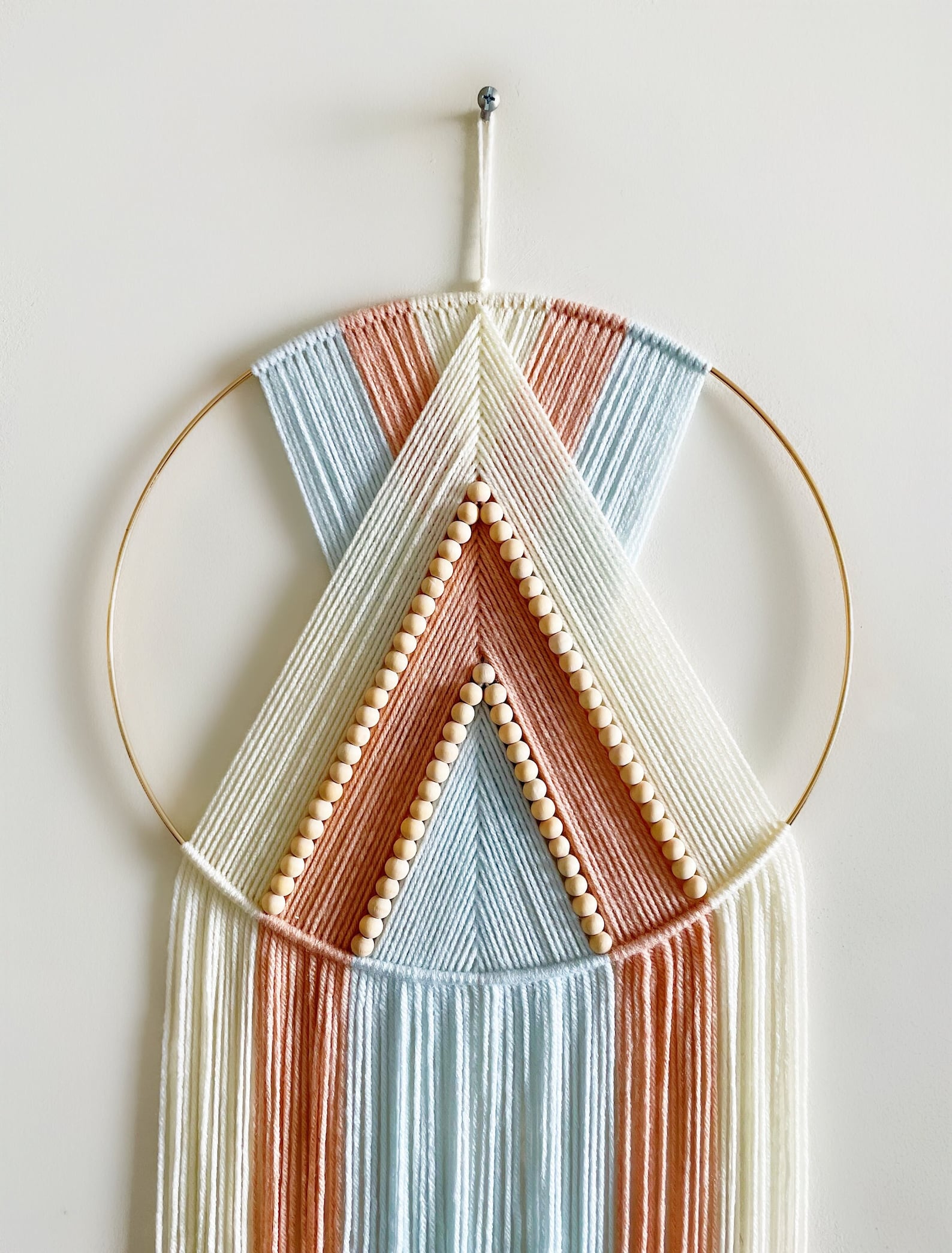 Beige Light Pink and Light Blue Beaded Yarn Hoop Wall Hanging - Etsy